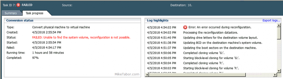 How to fix VMware Converter error "FAILED: The VSS snapshots cannot be stored" - Mike Tabor